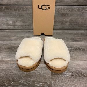 UGG | Shoes | Ugg Annia Peep Toe Sheepskin Slide Slippers Chestnut ...